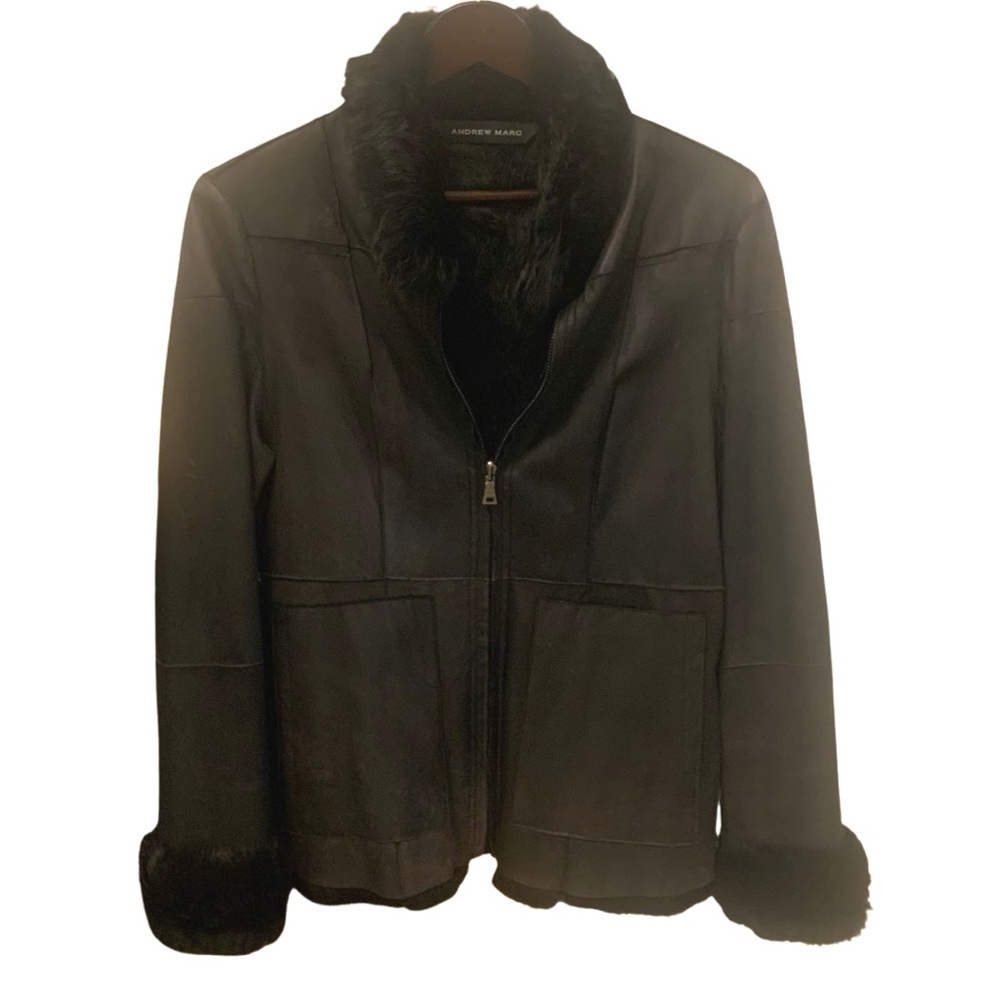 Andrew Marc Fur And Leather Black Jacket/Coat - Gem
